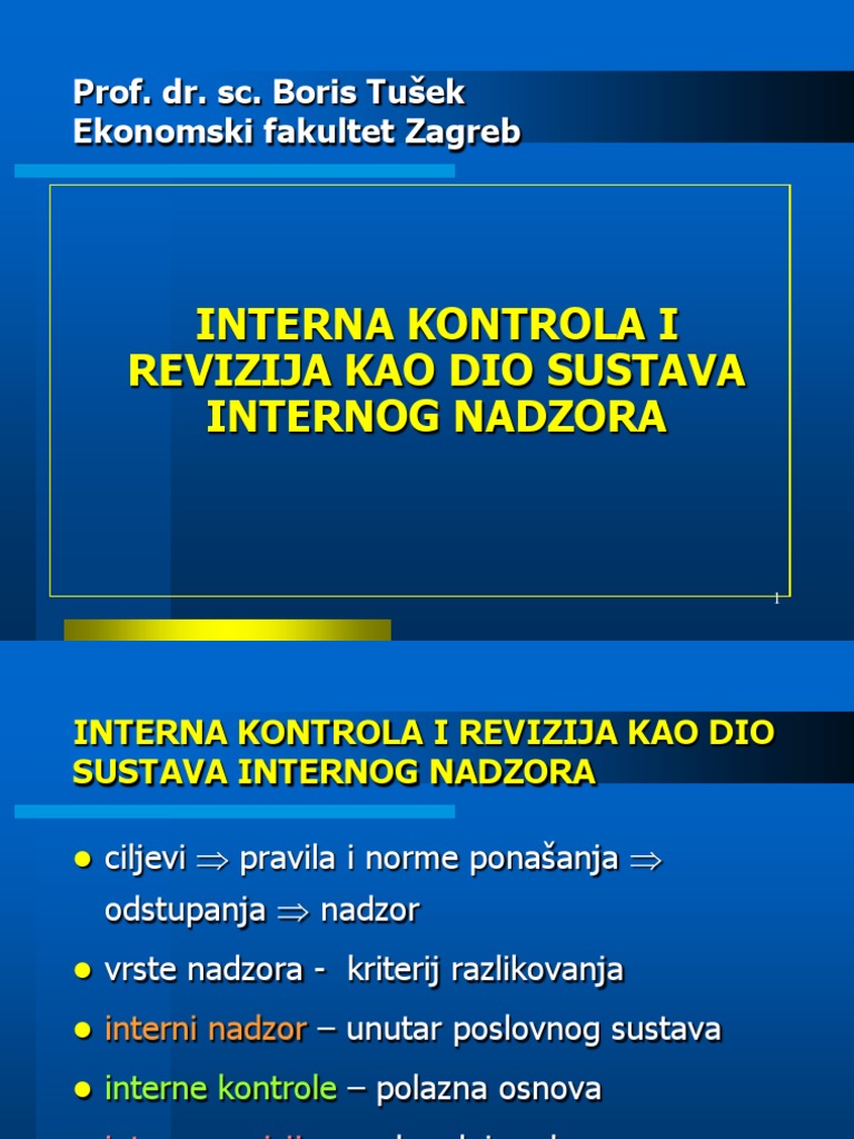 Interna Kontrola I Revizija Kao Dio Sustava Internog Nadzora | PDF