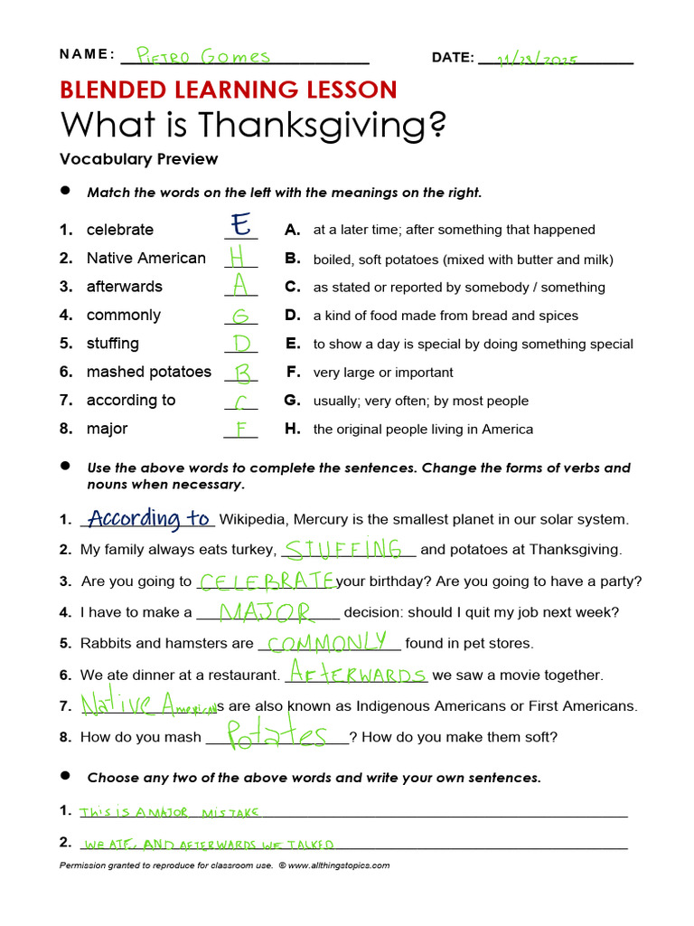 Thanksgiving Holiday Overview and Vocabulary | PDF | Thanksgiving ...