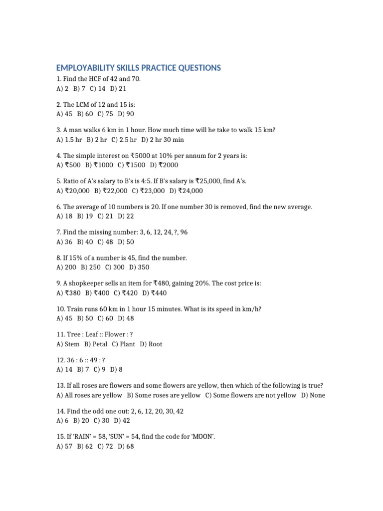 Employability Skills Practice Questions | PDF
