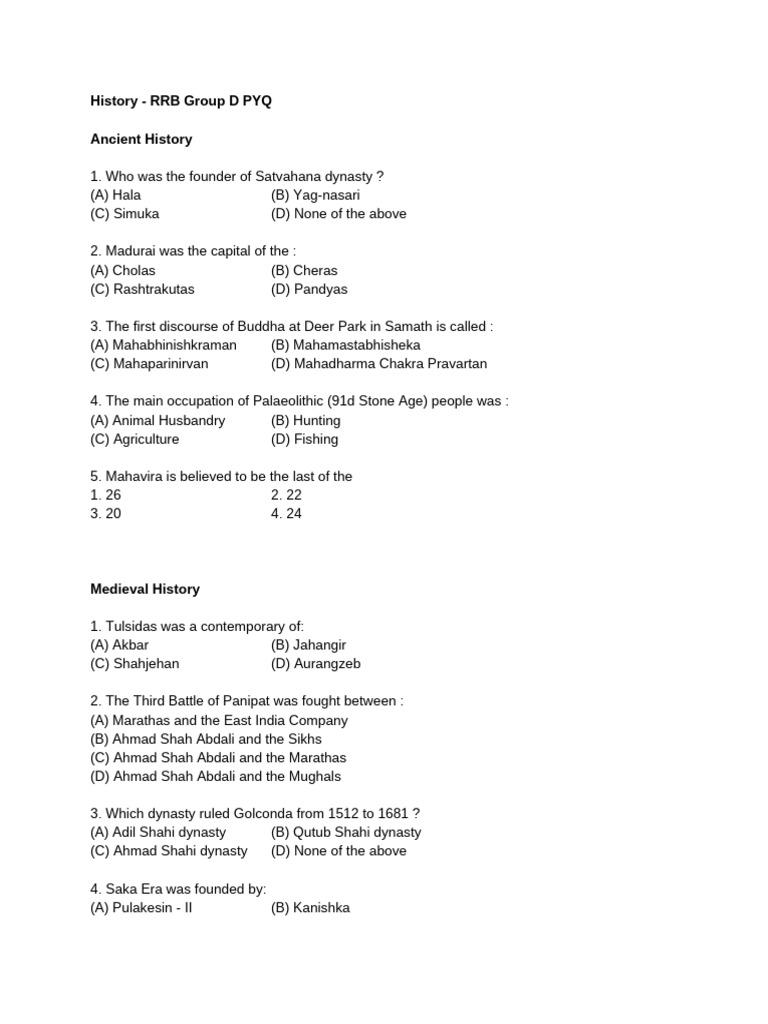 History - RRB Group D PYQ | PDF | Mughal Empire