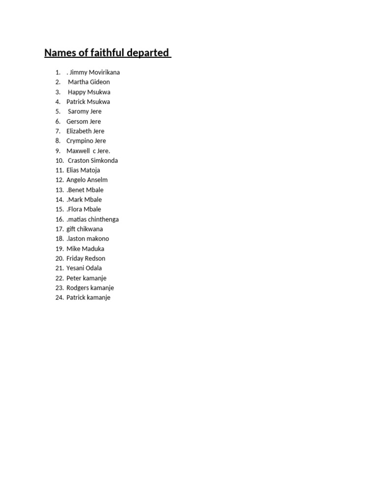 List of Faithful Departed Names | PDF