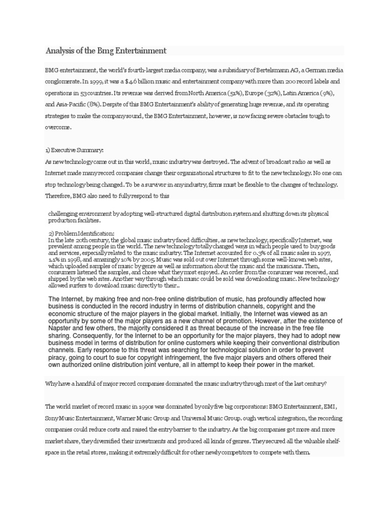 Analysis of The BMG Entertainment | PDF