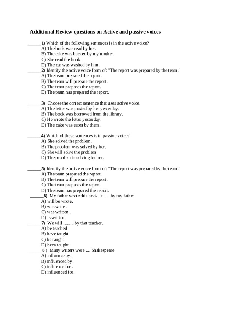 Active vs Passive Voice Review Questions | PDF