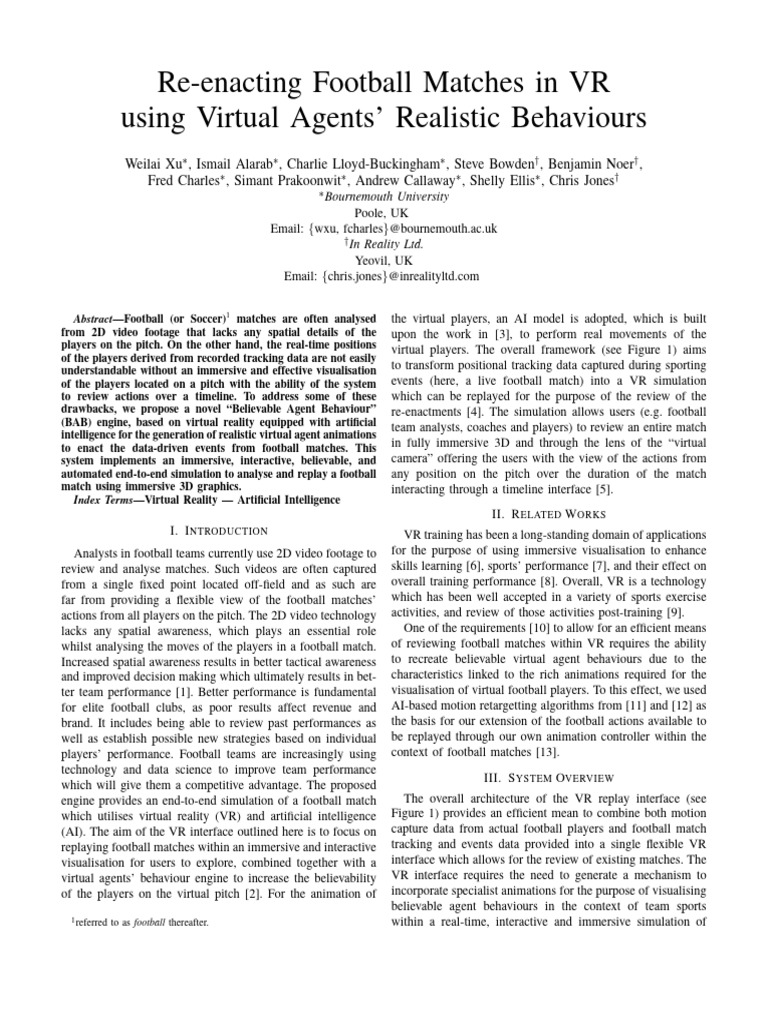 Re Enacting Football Matches in VR Using | PDF | Virtual Reality ...