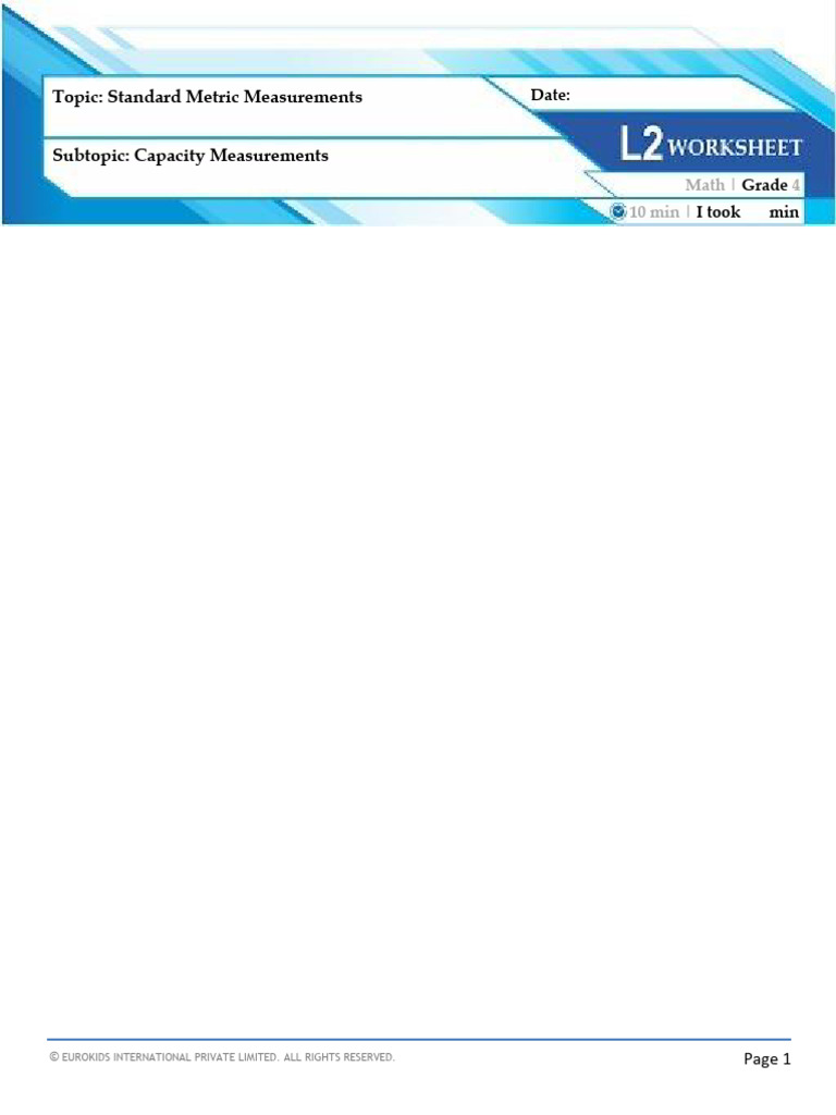 Grade 4 Capacity Measurement Exercises | PDF