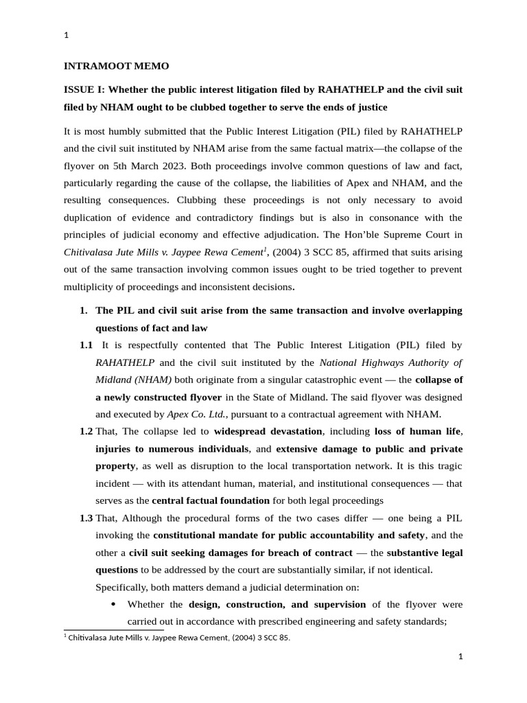 Memo Issues Final | PDF | Causation (Law) | Negligence