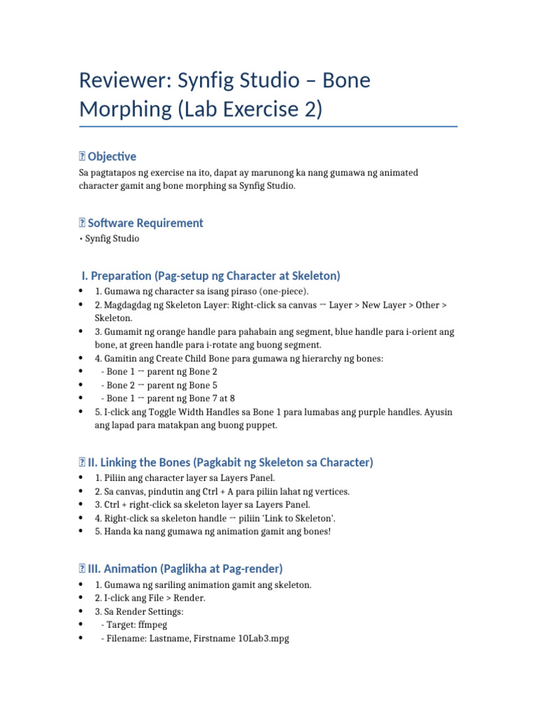 Synfig Bone Morphing Reviewer | PDF