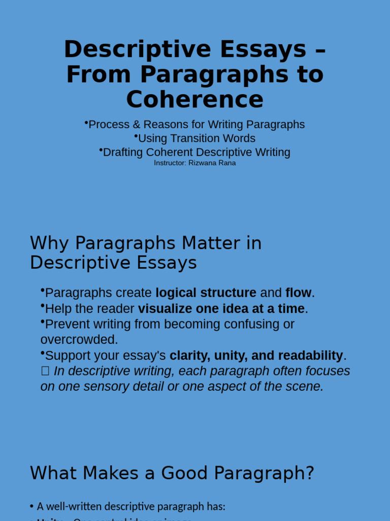 Mastering Descriptive Essay Paragraphs | PDF | Essays | Paragraph
