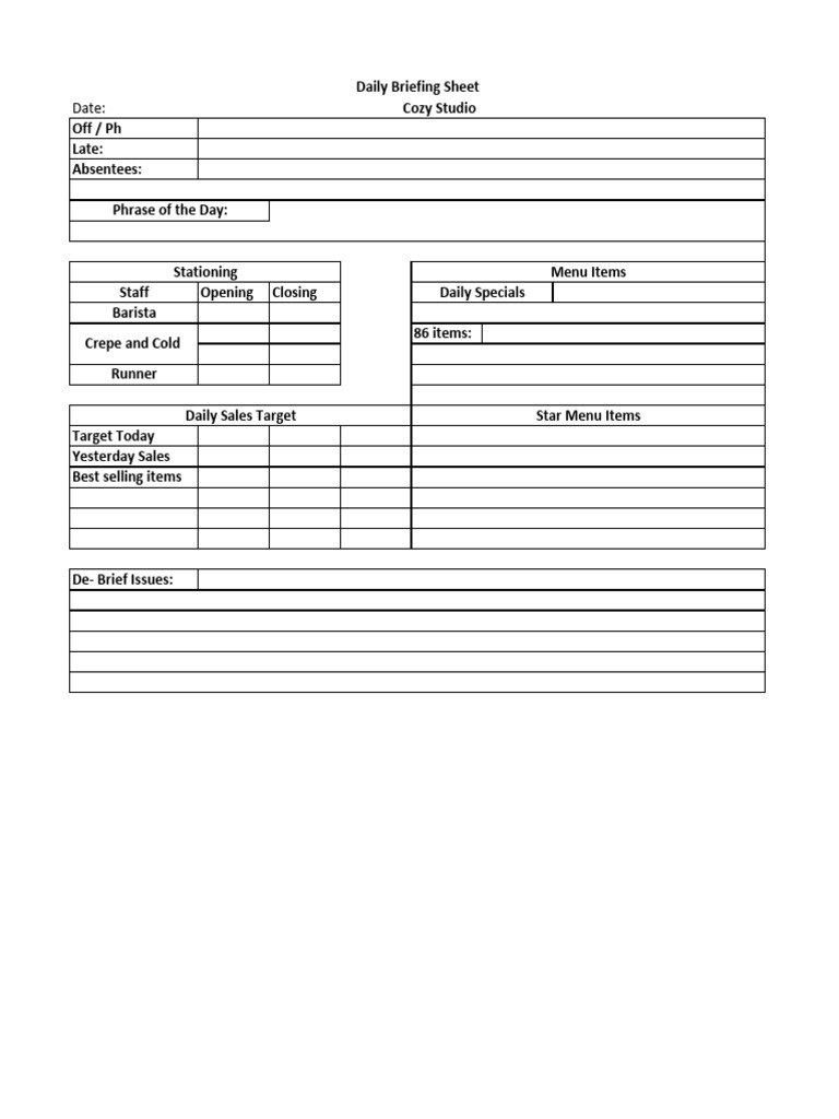 Daily Sales Briefing for Cozy Studio | PDF