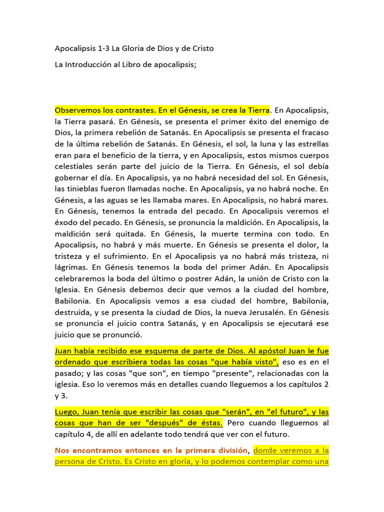 Apocalipsis Cap 1 3 Pdf Libro De Revelación Juan El Apóstol
