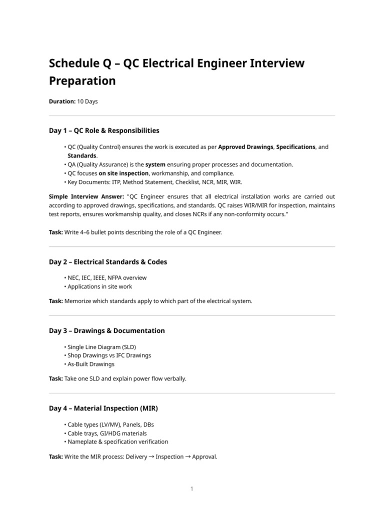 Schedule Q QC Electrical | PDF