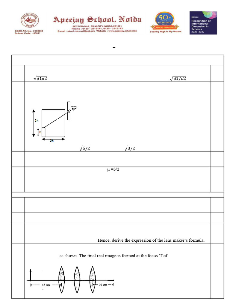 Class 12 Chapter 9 Worksheet 1 | PDF | Atomic | Lenses