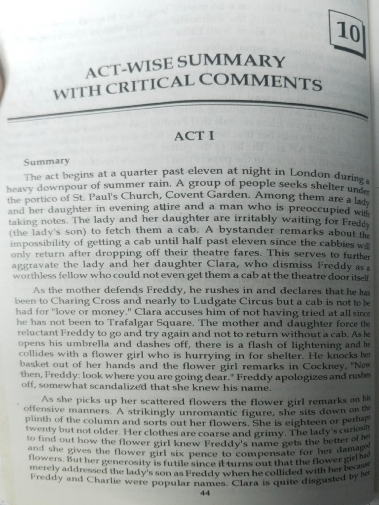 Pygmalion - Act Wise Summary | PDF