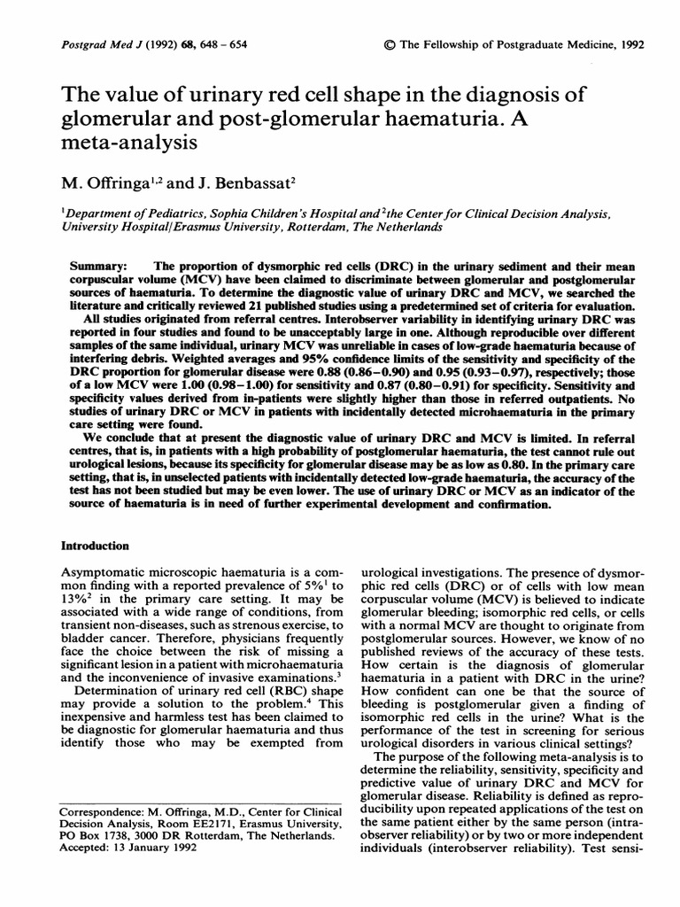 Dysmorphic RBCs in Urine | PDF | Sensitivity And Specificity | Medical ...