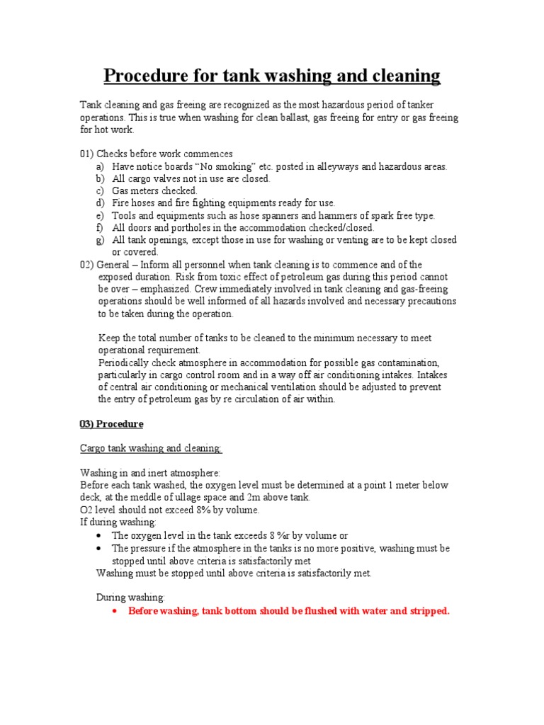 Procedure For Tank Washing and Cleaning | PDF | Oil Tanker | Water