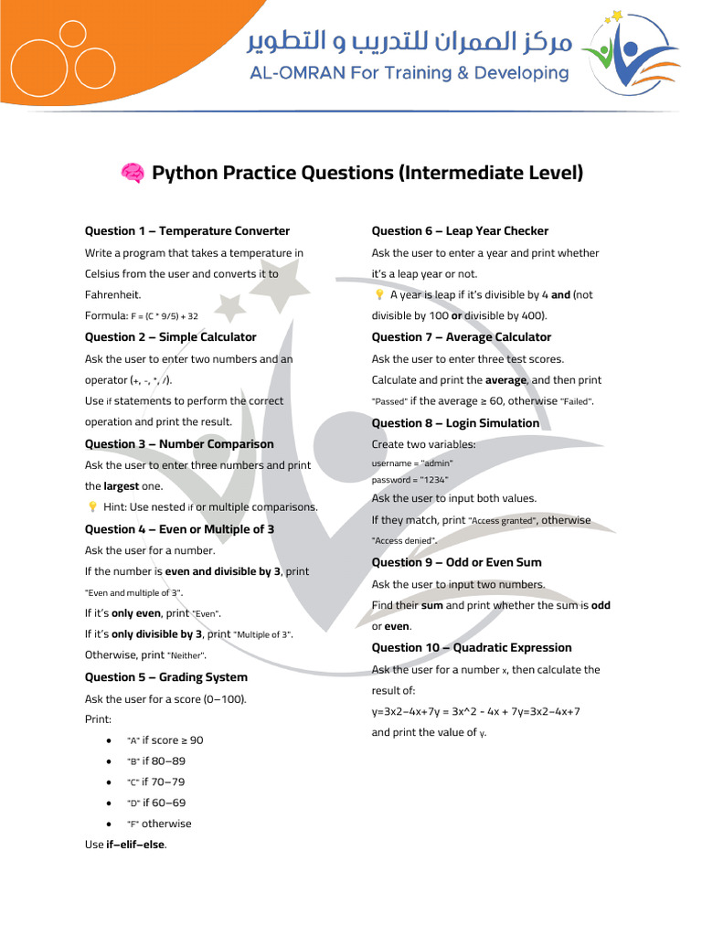 ? Python Practice Questions | PDF | Computer Programming