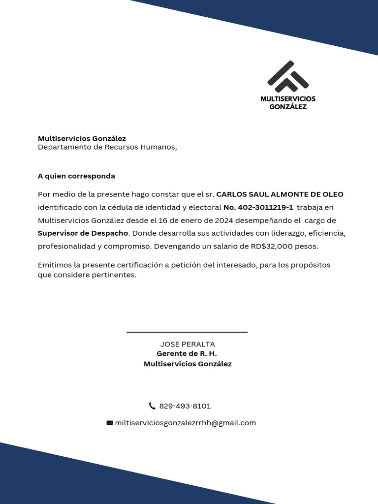 Carta de Trabajo Modelo Comparativo | PDF