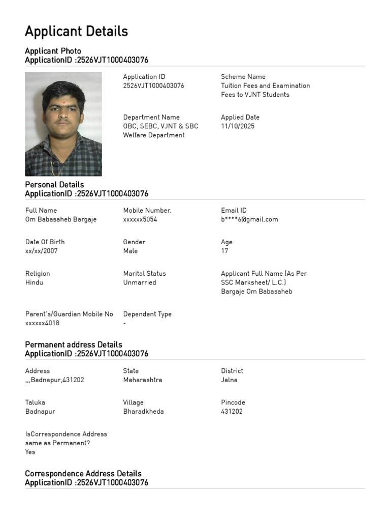 Om Bargaje Examination Fee and Tution Fees Form | PDF