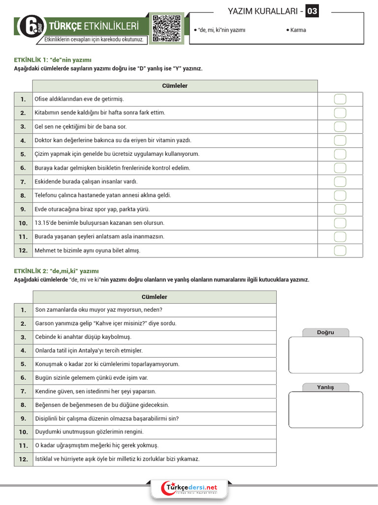 6. Sinif Indirilebilir Etkinlik Yazim Kurallari 03 | PDF