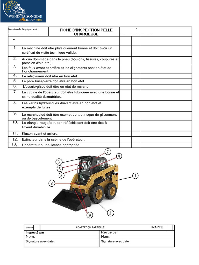 Fiche D'inspection Pelle Chargeuse | PDF