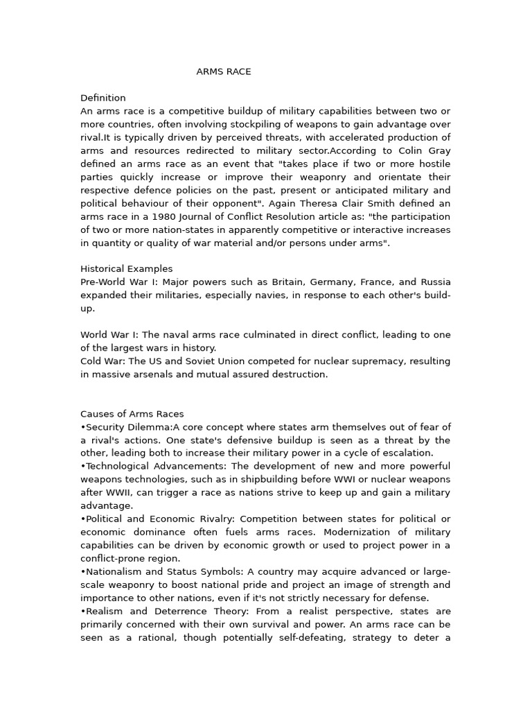 Understanding Arms Races: Causes & Effects | PDF | Military | National ...