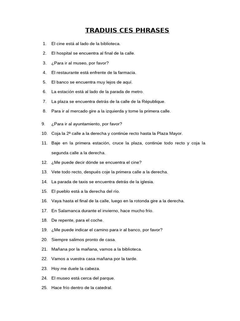 Frases para Traducir - Español-Francés | PDF