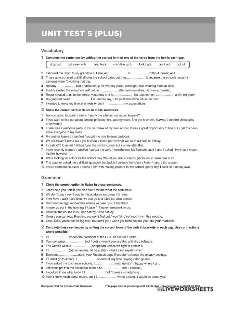 4 Ban - FCE - Unit 5 Review | PDF