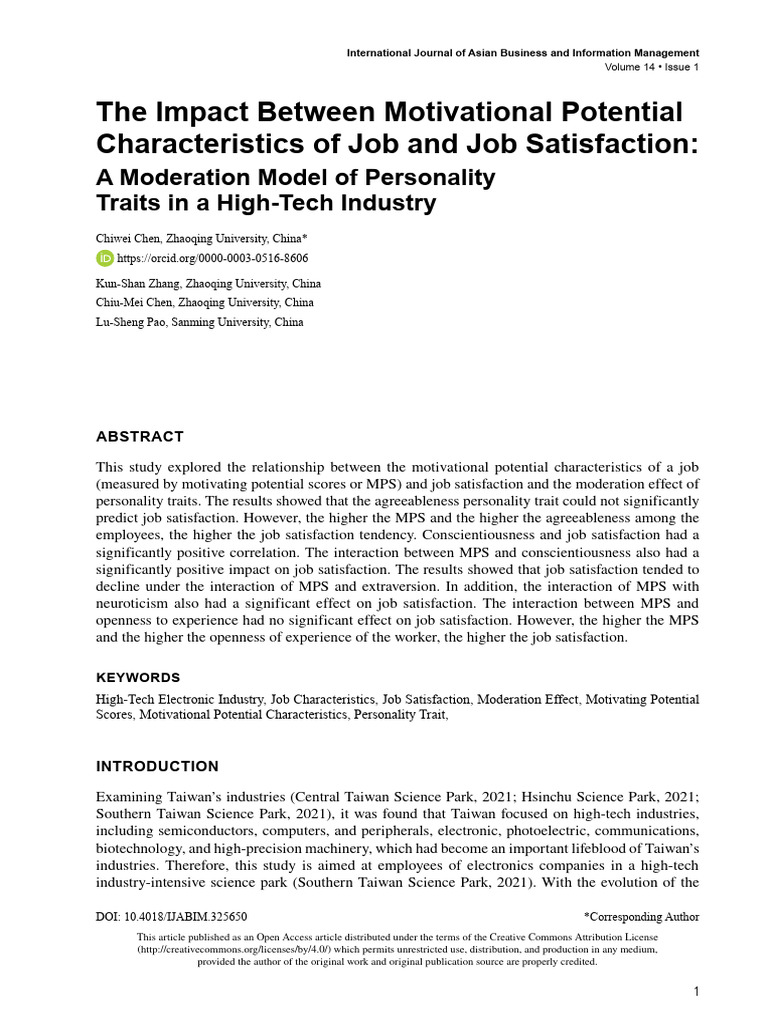 The Impact Between Motivational Potential Characte | PDF | Job ...