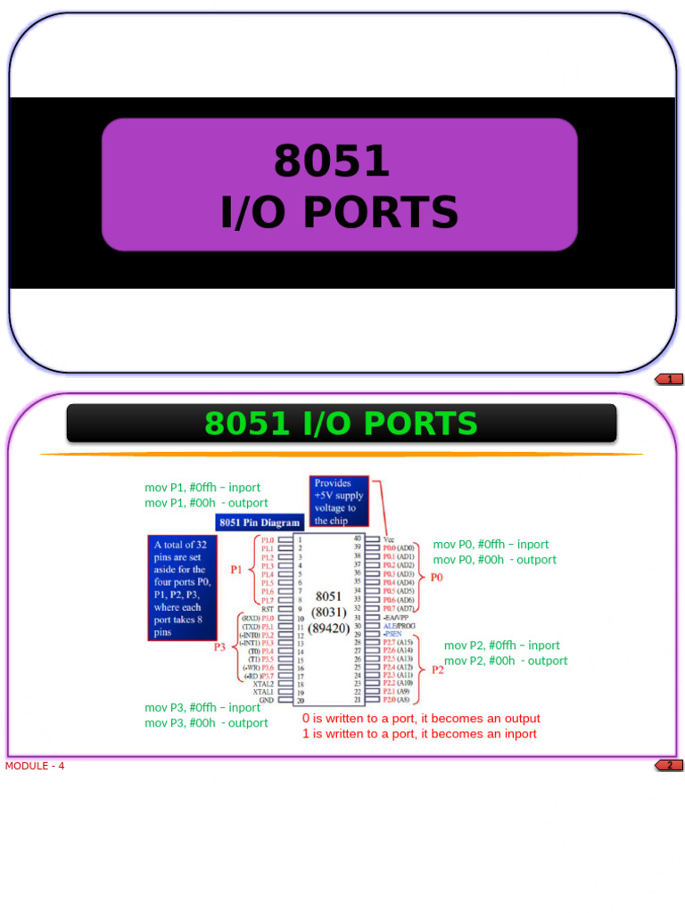 8051 Microcontroller I/O Ports Overview | PDF | Input/Output | Computer ...