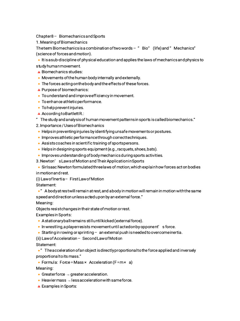 Chapter 8 - Biomechanics and Sports | PDF | Lever | Force