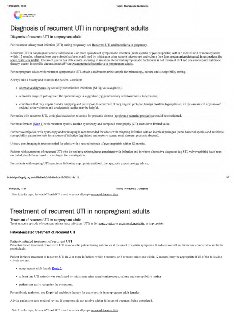 Recurrent UTI in Nonpregnant | PDF | Urinary Tract Infection | Urology