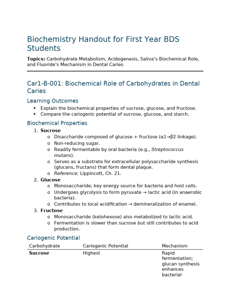 Bds Biochem Handout | PDF | Glycolysis | Carbohydrates