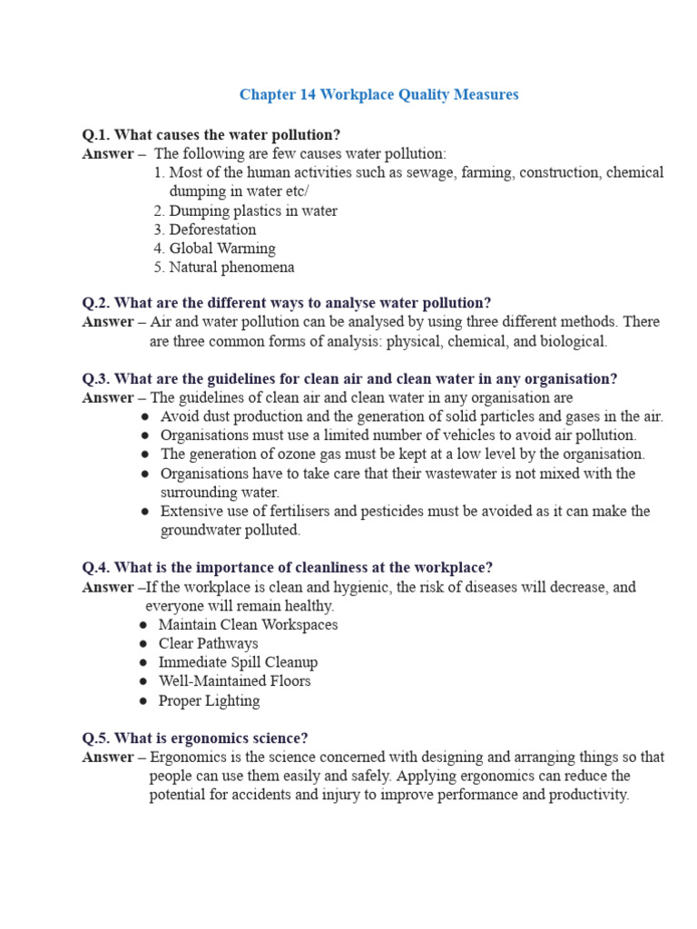 Workplace Quality and Health Guidelines | PDF | Water Pollution