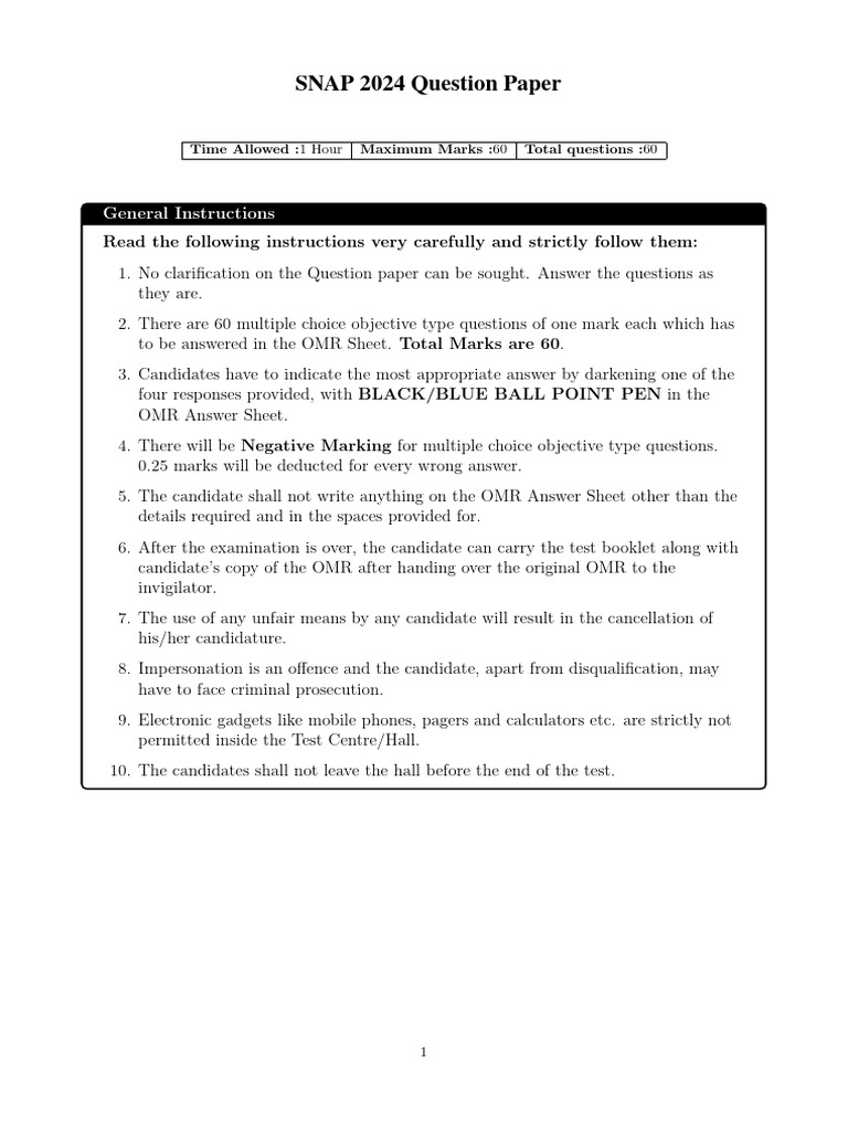 SNAP 2024 Exam Question Paper | PDF | Multiple Choice