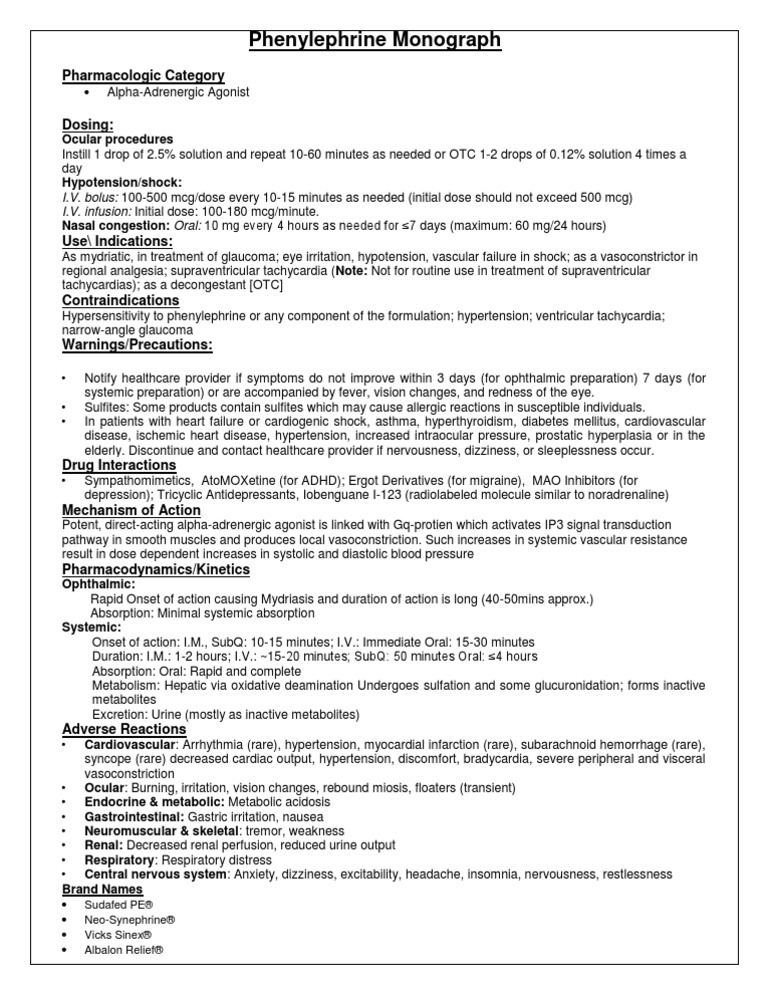 Phenylephrine Hydrochloride Drug Monograph | PDF | Medical Specialties ...