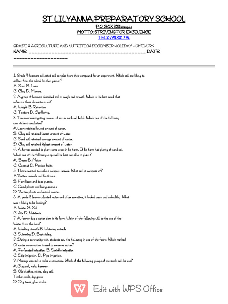 Grade 4 December Holiday Homework | PDF | Jesus | Soil