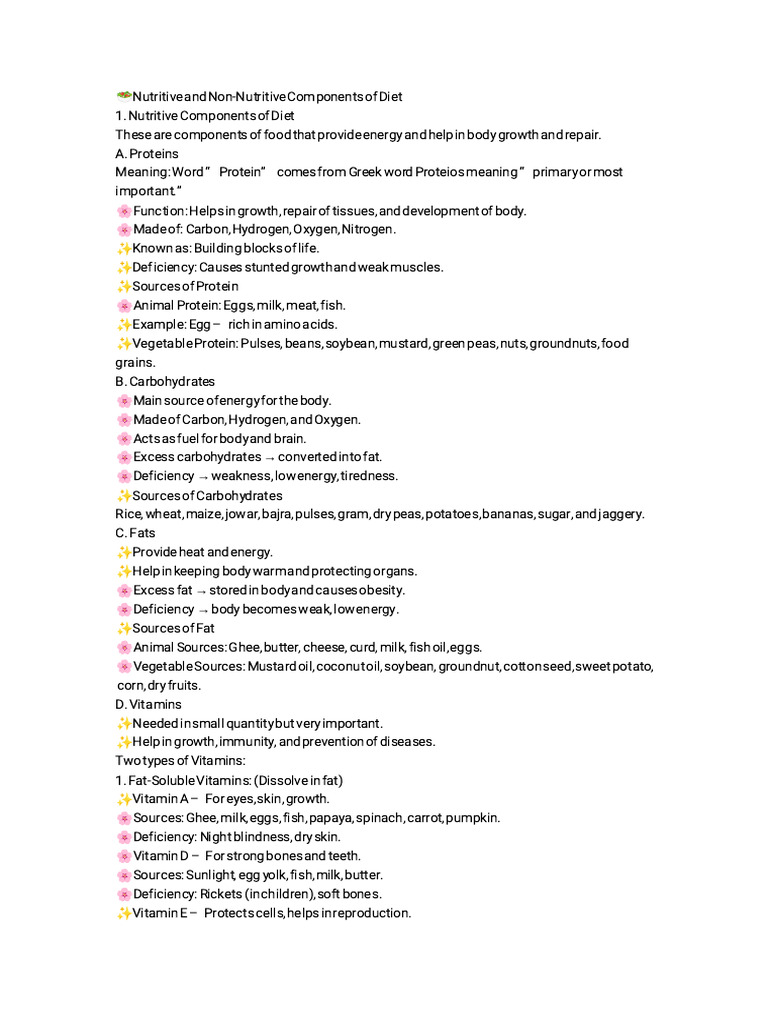 Nutrients and Diet Components Explained | PDF | Vitamin | Foods