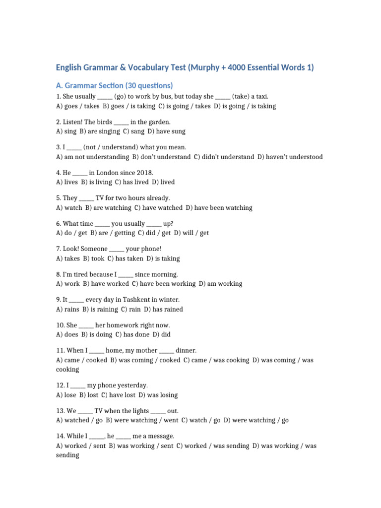 English Grammar Vocabulary Test | PDF | Chess | Chess Theory