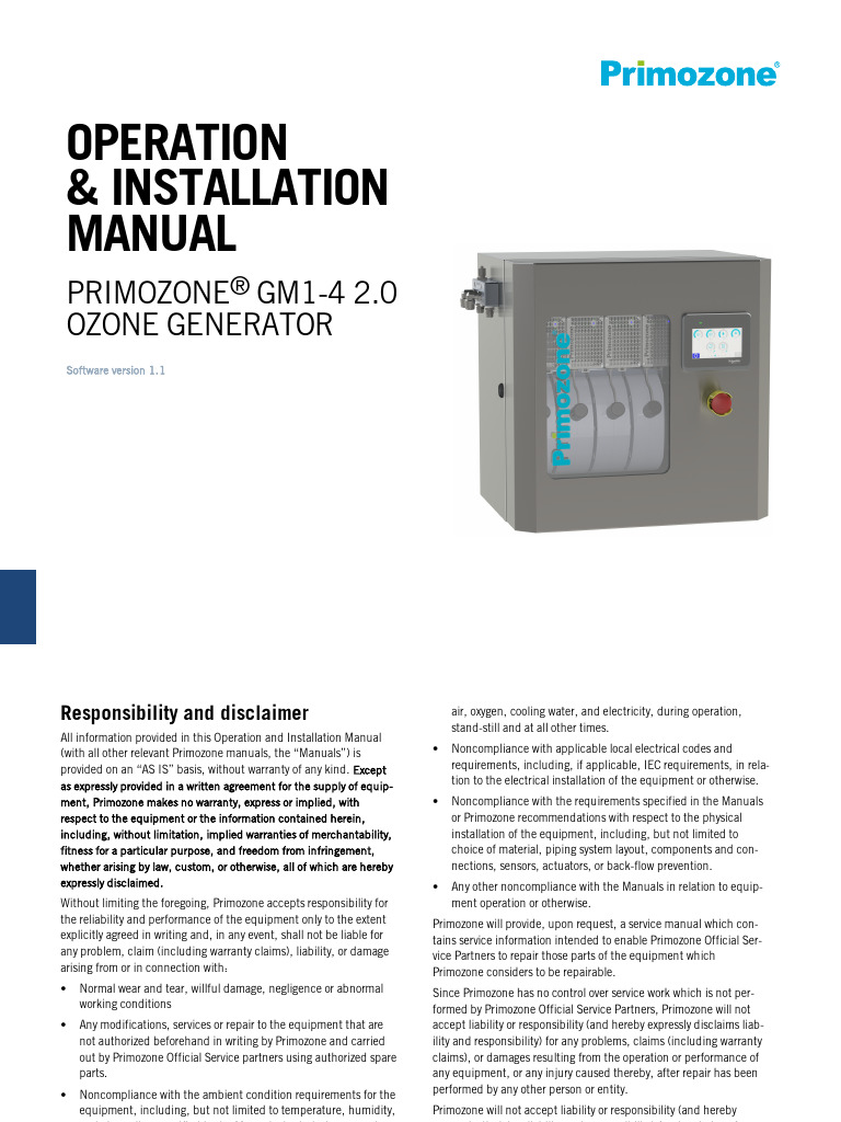 Primozone GM1-4 2.0 Manual | PDF | Ozone | Power Supply