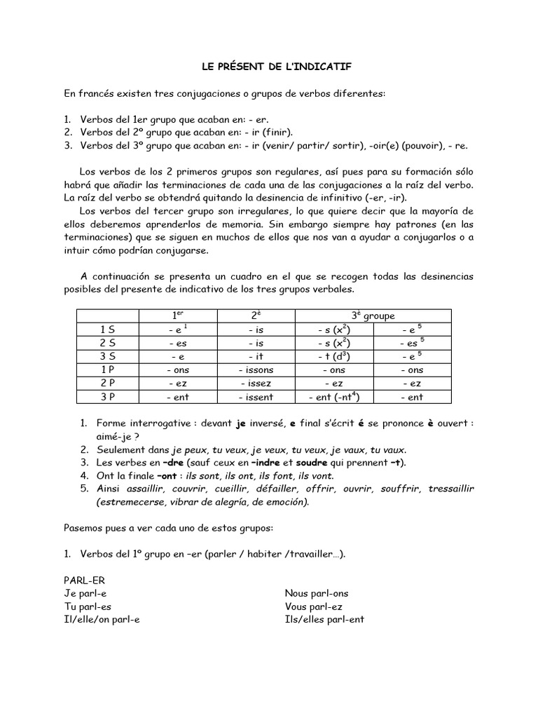 Conjugaison des verbes au présent | PDF