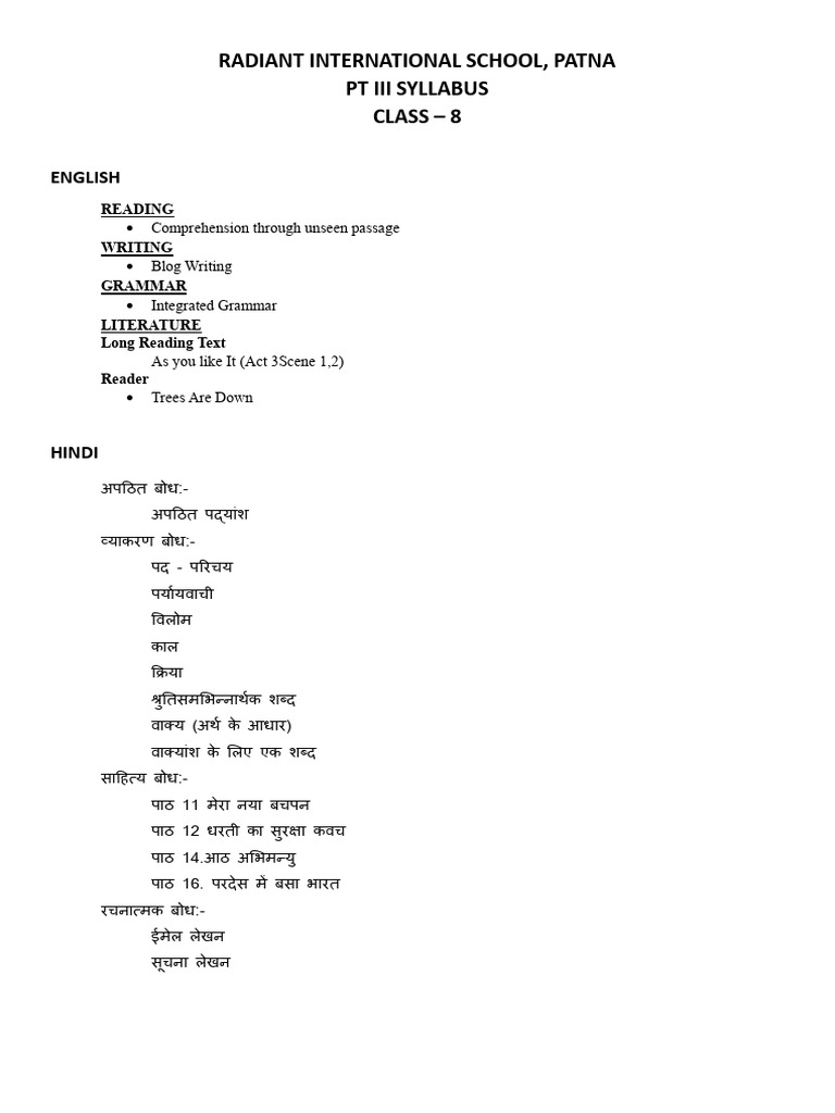 Class 8 PT 3 Syllabus 2025-26 | PDF