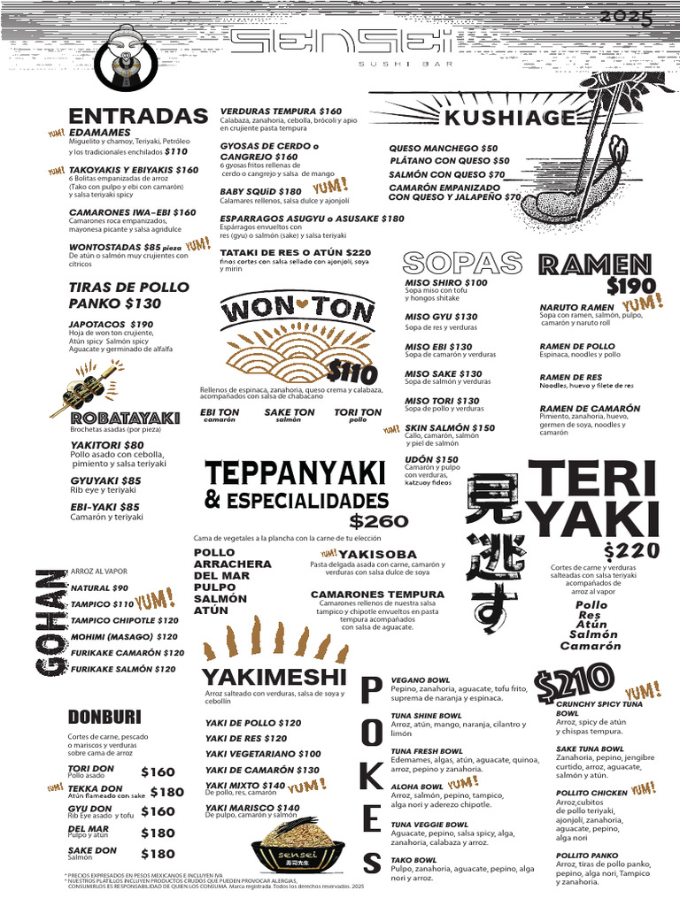 Menu Sensei Sushi MERIDA 2025 - Compressed | PDF | Salsa | Mariscos