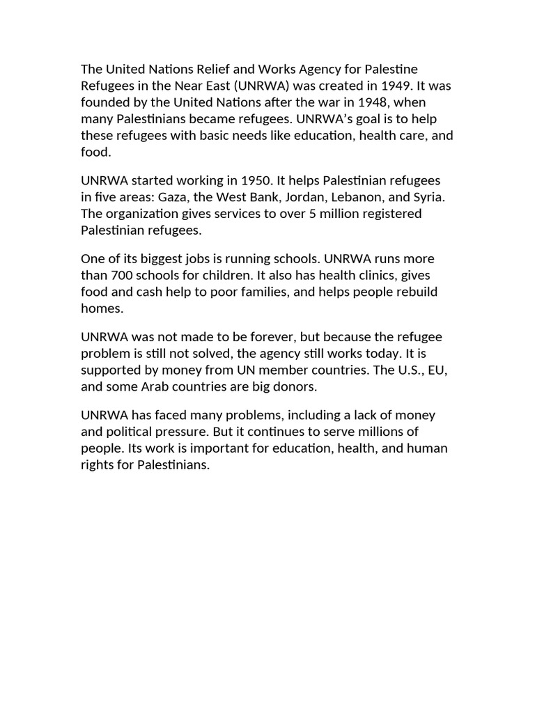 The United Nations Relief and Works Agency For Pal | PDF