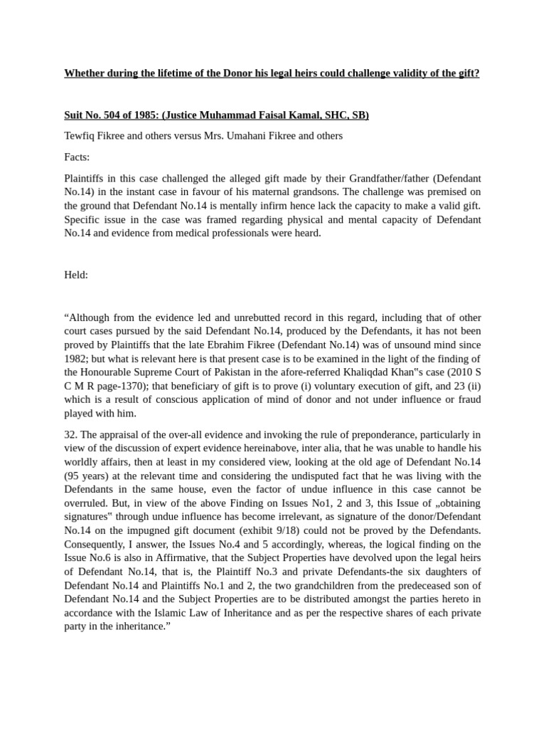 Cancellation of Gift - Case Note | PDF | Lawsuit | Appeal