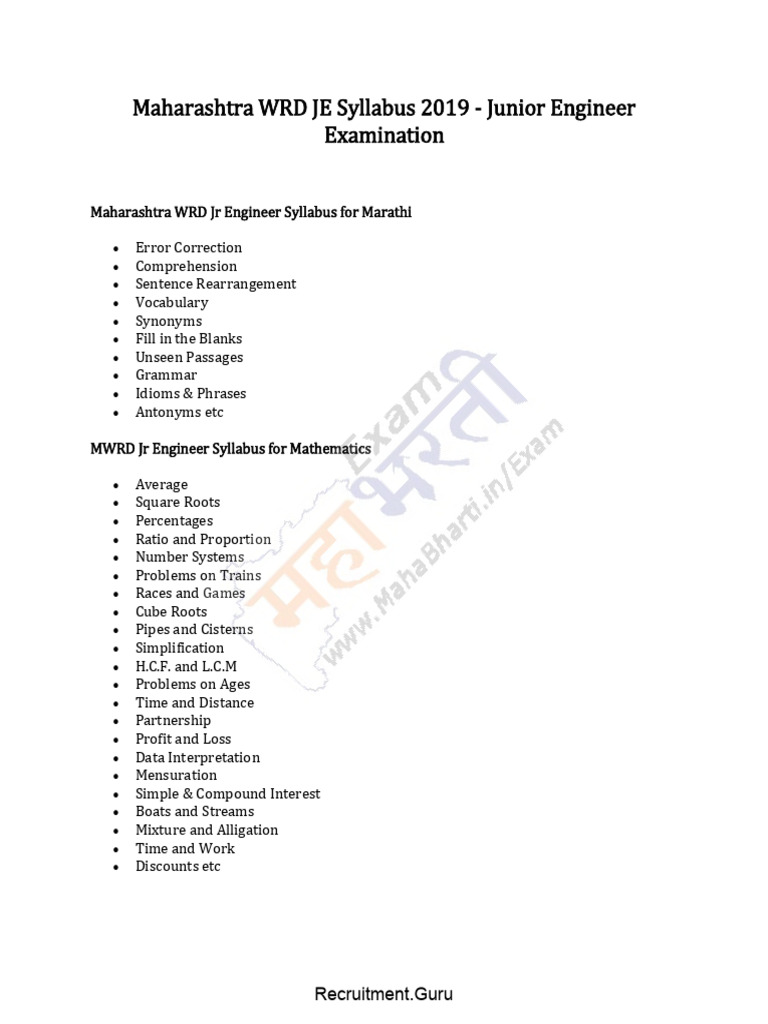 Maharashtra WRD JE Syllabus 2019 | PDF | Engineering