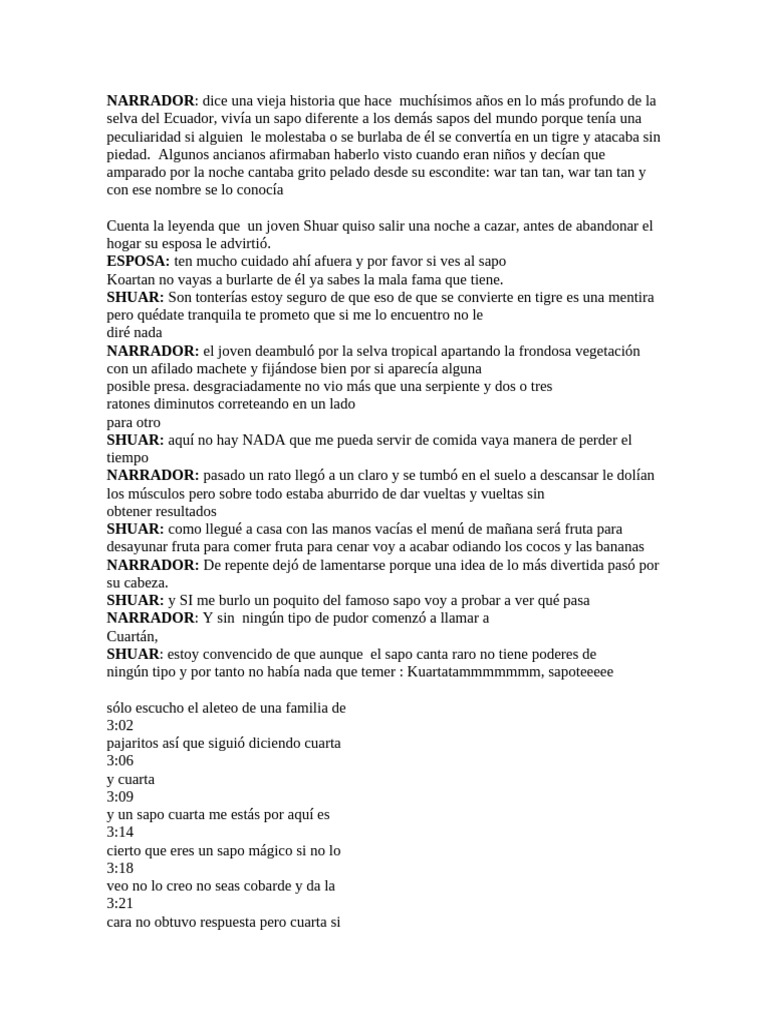 La leyenda del sapo Koartan en Ecuador | PDF
