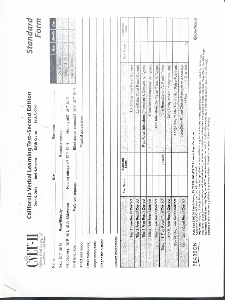 CVLT-2 Standard Form | PDF