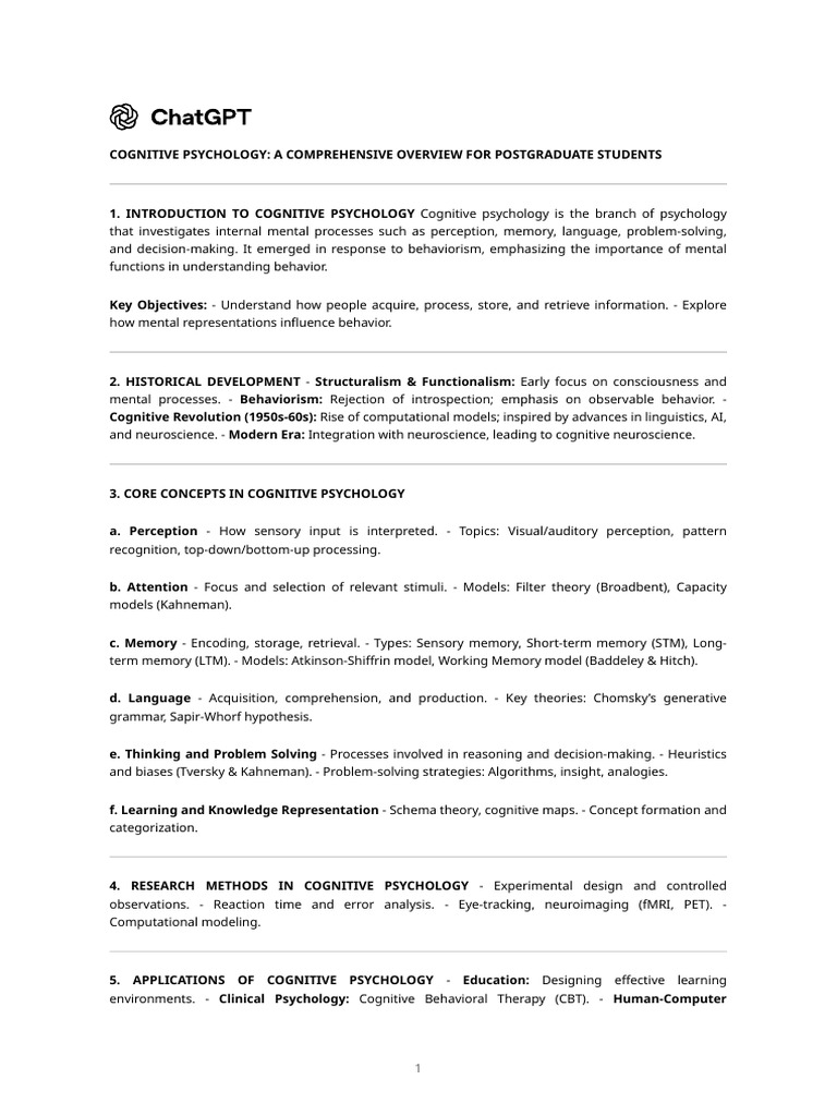 Cognitive Psychology Overview | PDF | Cognitive Psychology | Cognition