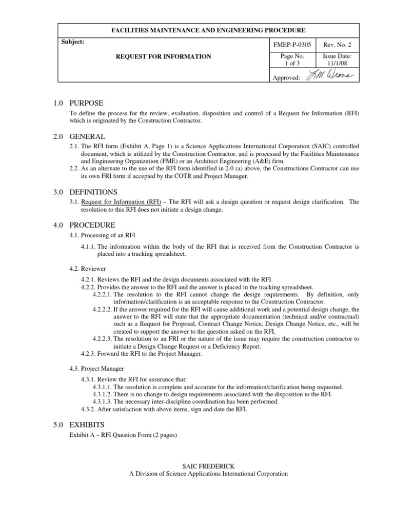 RFI Procedures | Request For Information | General Contractor