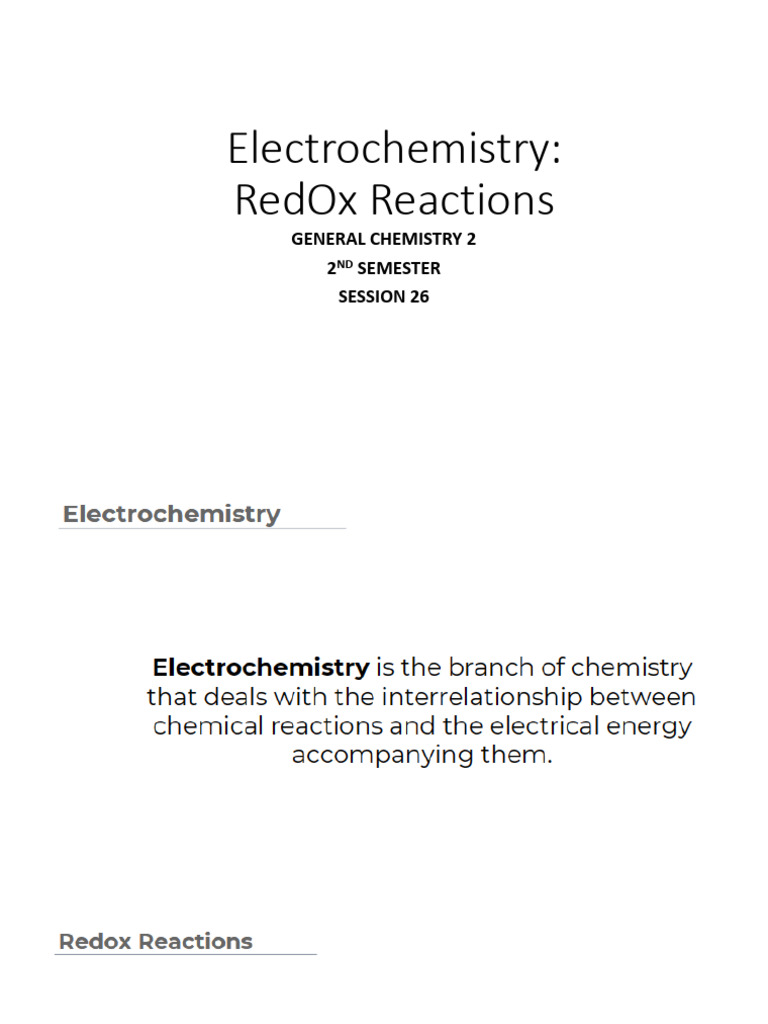 GC2 - L26 - Electrochemistry - Redox Reactions | PDF
